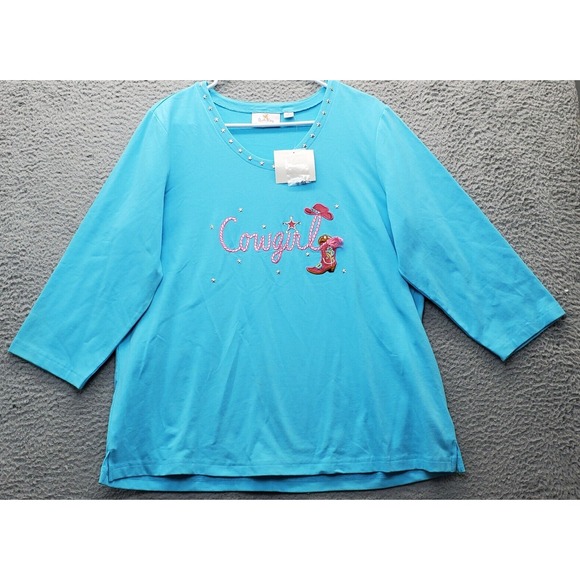 Quacker Factory | Tops | Quacker Factory Shirt Top Womens Large Blue ...